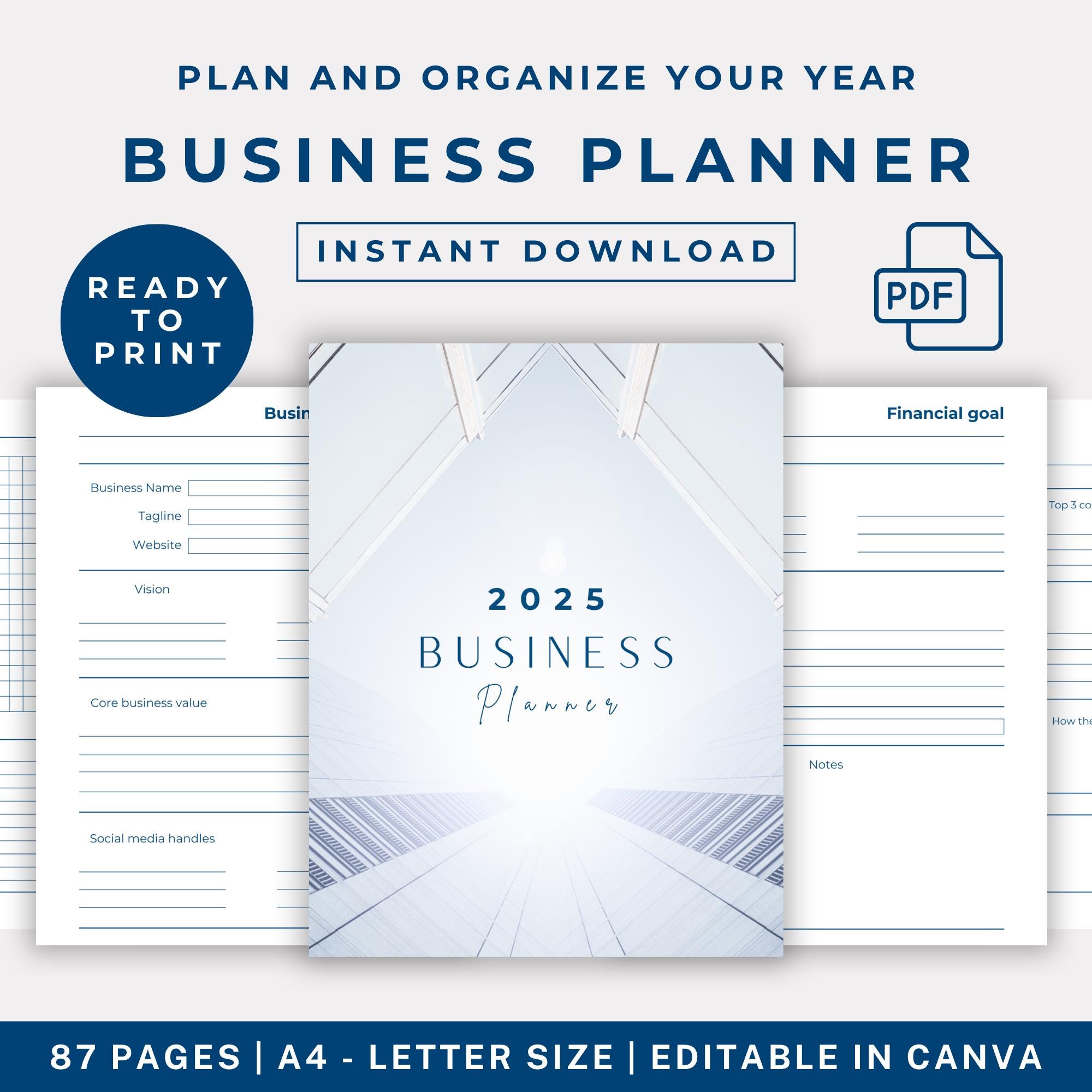 2025 Business Planner PDF | Printable PDF and Editable Canva Template ...