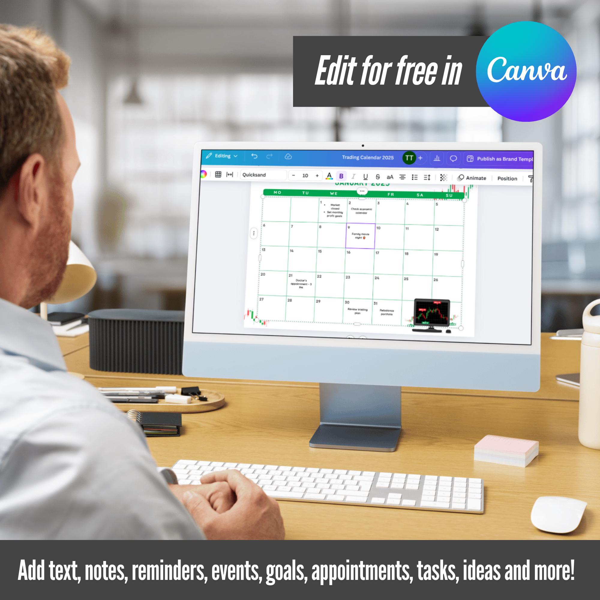 2025 Printable Trading Calendar | Simple Weekly Layout for Traders ...