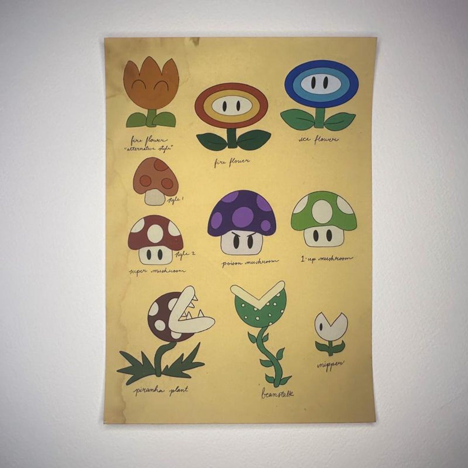 Mario Botanical Guide - Mario Power up Inspired Art Print - Etsy