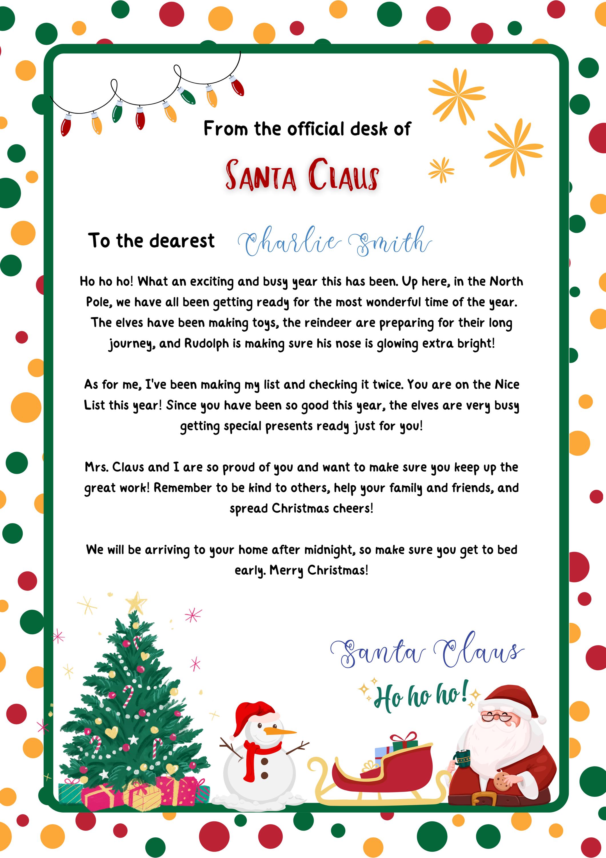 Santa Letter Template Kit: Customized Letter From Santa Claus, Nice ...