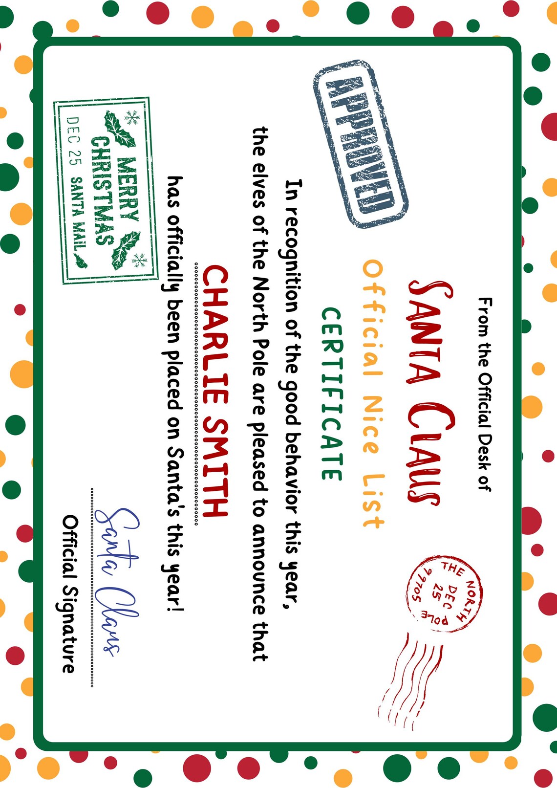Santa Letter Template Kit: Customized Letter From Santa Claus, Nice ...