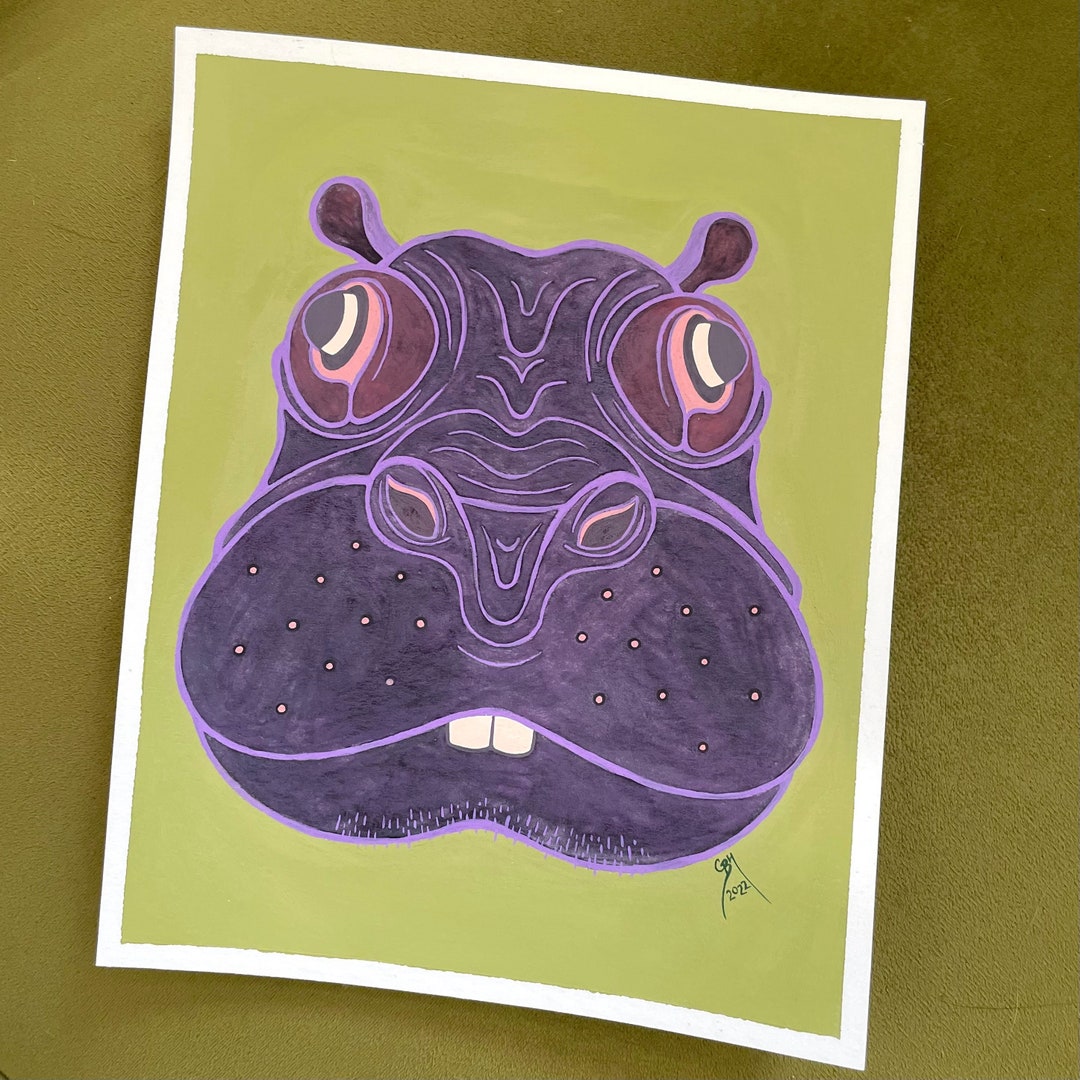 Original Painting / Japanese Yokai Inspired Hippo / Acrylic Gouache and ...