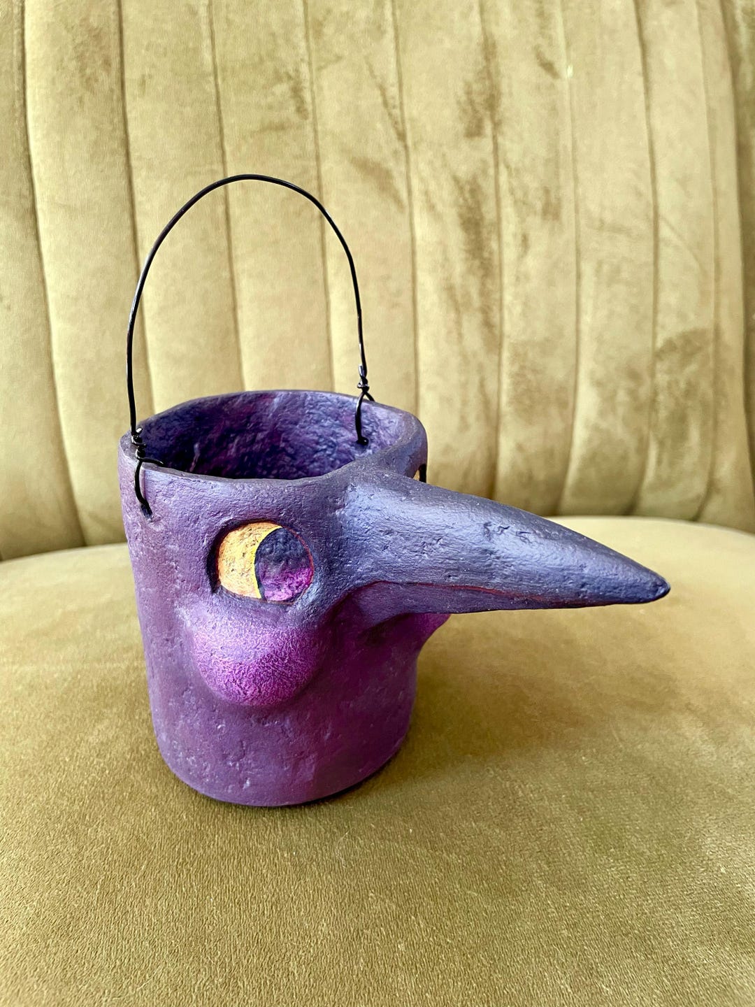 Original Art • Raven Head Paper Mache Halloween Candy Bucket • Paper ...