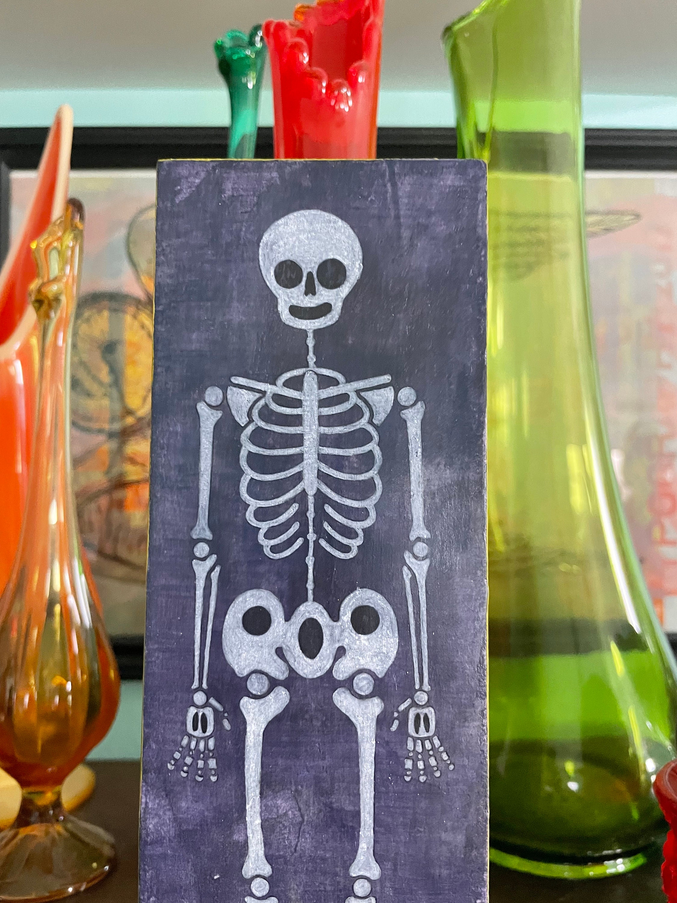 Original Skeleton Painting: Vintage Rubberhose Halloween Art - Etsy