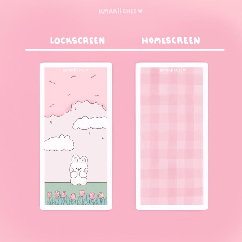 Pink Kawaii Bunny Lock Screen Wallpaper + Home Screen Wallpaper Set ...
