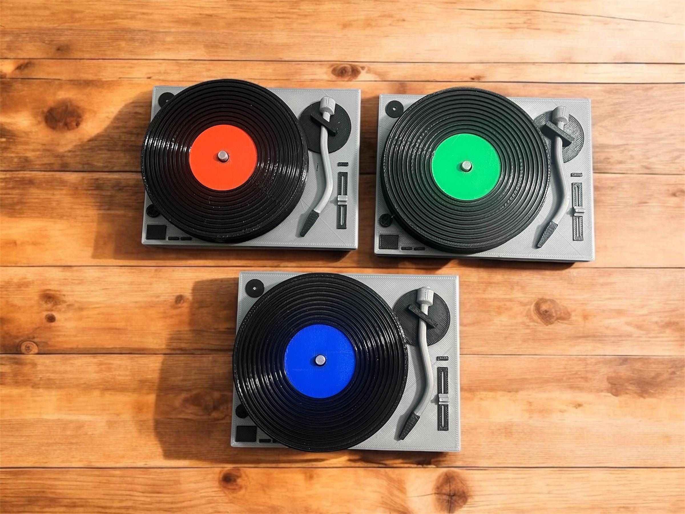 Retro Vinyl Record Coaster Set With Turntable Holder - Etsy