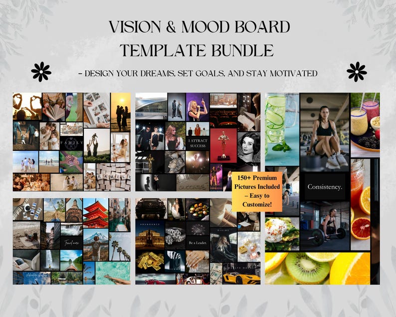 Digital Vision Board Template, Editable Mood Board, Motivation and ...