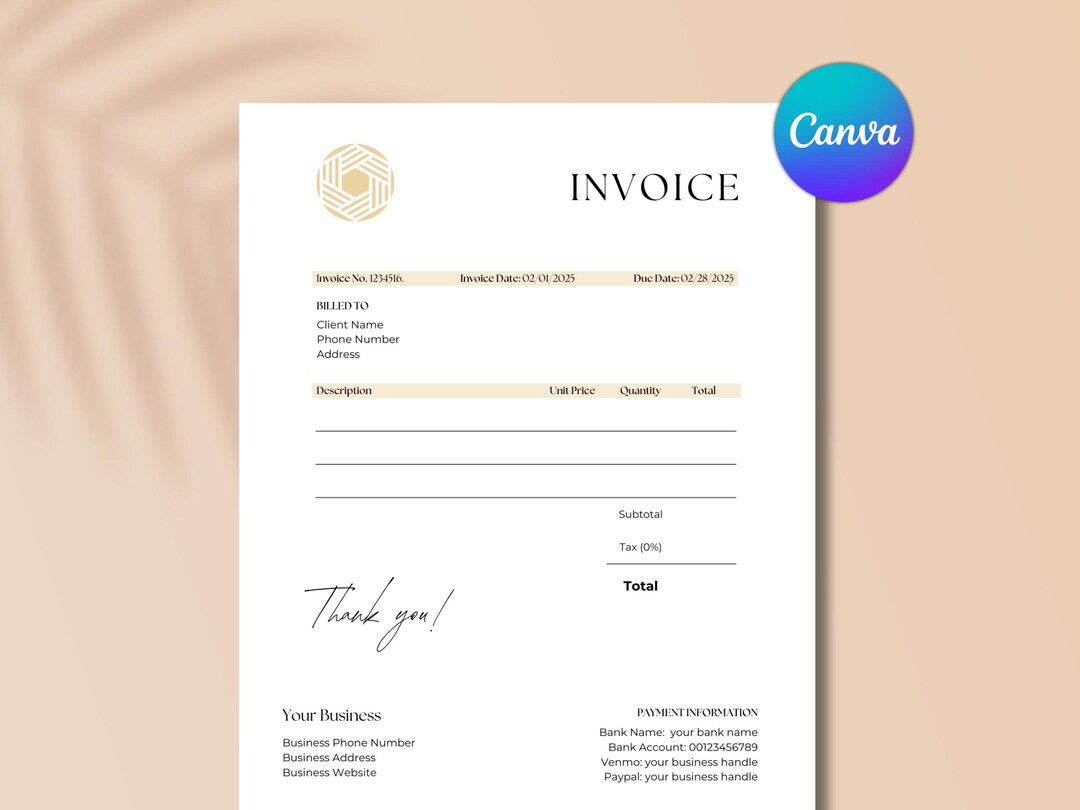 Editable Invoice Template | Customizable in Canva | Professional ...