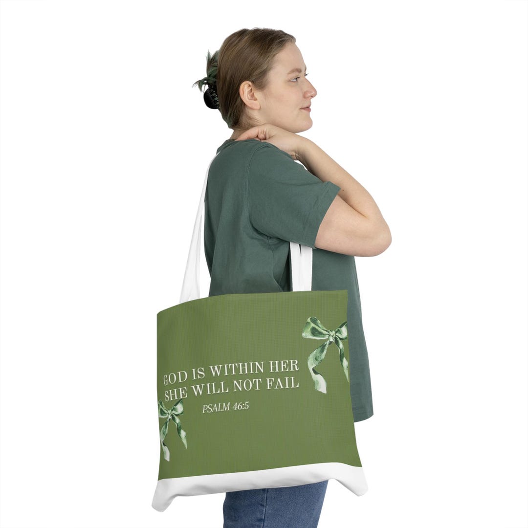 Faithful Bible Verse Sage Green Shoulder Tote Bag, Detailed Religious ...