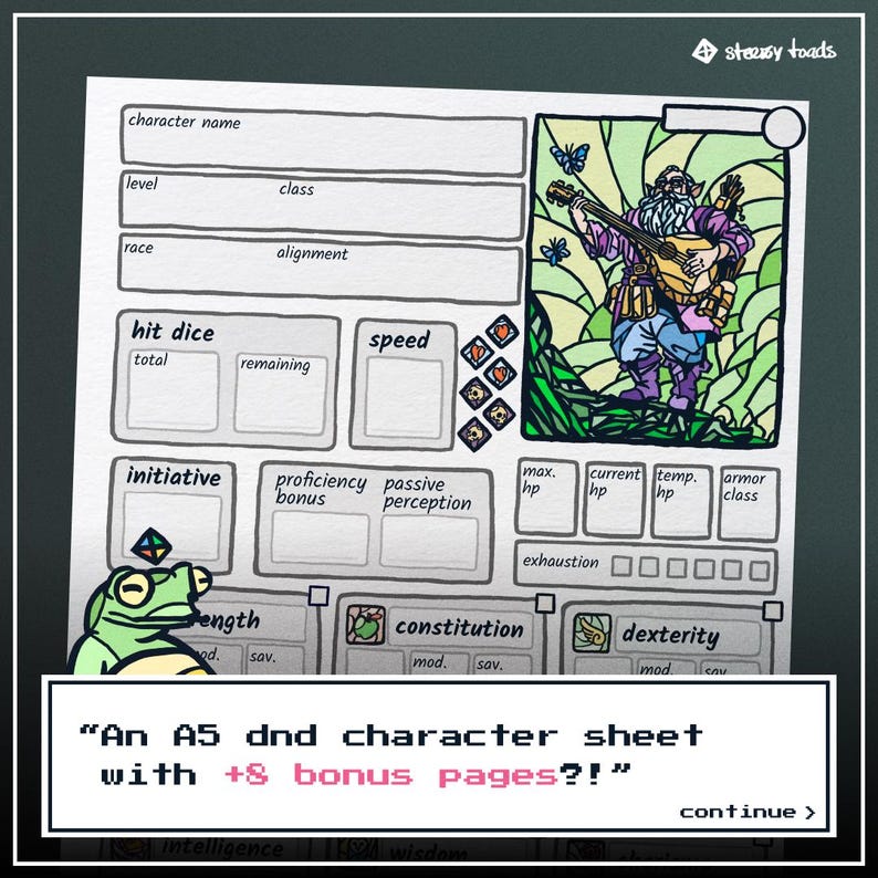 Troubadour - Custom Dnd Character Sheet - A5 - for Digital or Print - Etsy