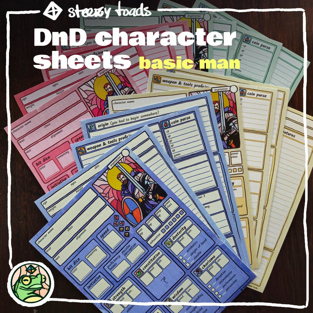 A4 Dnd 5e Character Sheets Basic Man Avatar Portrait All Colours - Etsy