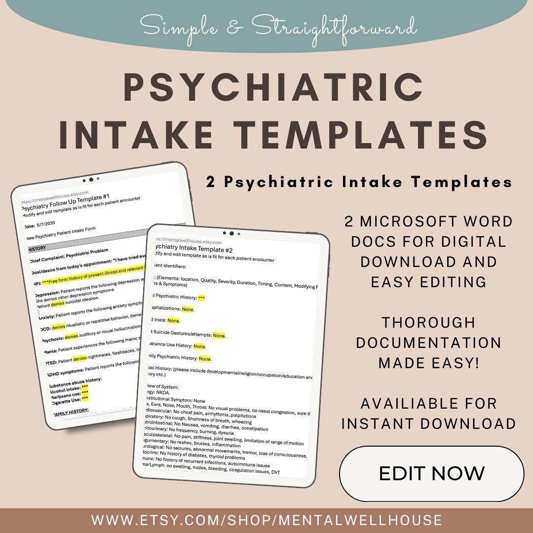 Psychiatry New Patient Clinical Template for Healthcare Students and ...
