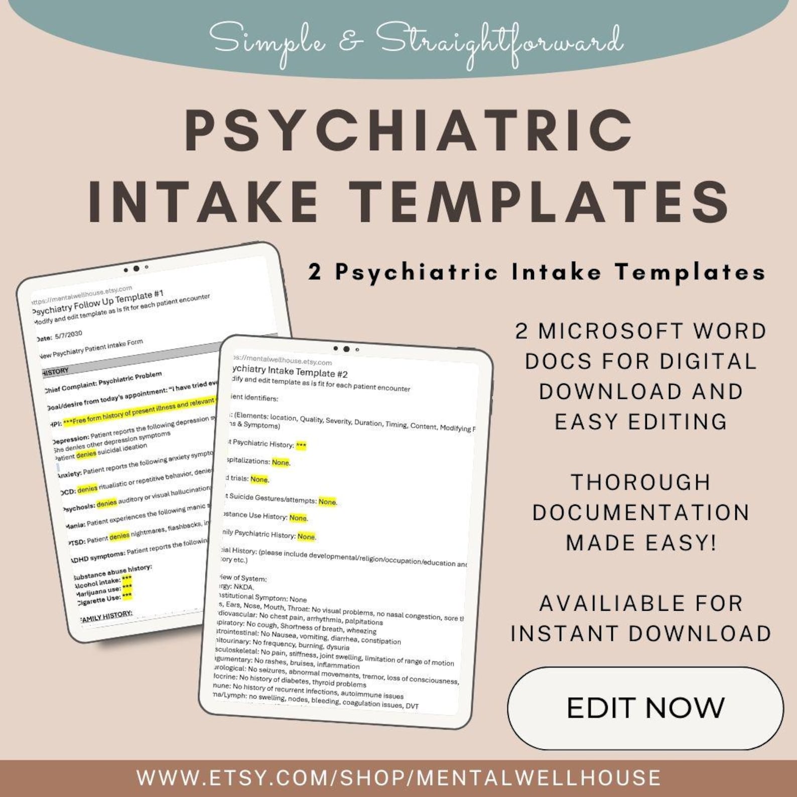 Psychiatry New Patient Clinical Template for Healthcare Students and ...