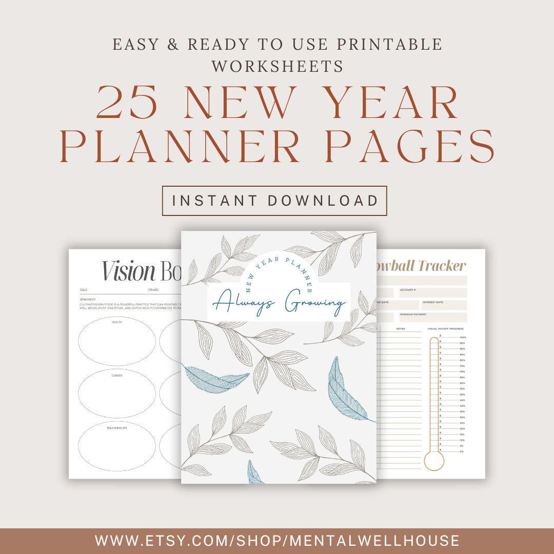New Year Goal Planner, Vision Board, Financial Worksheets (PDF) - Etsy