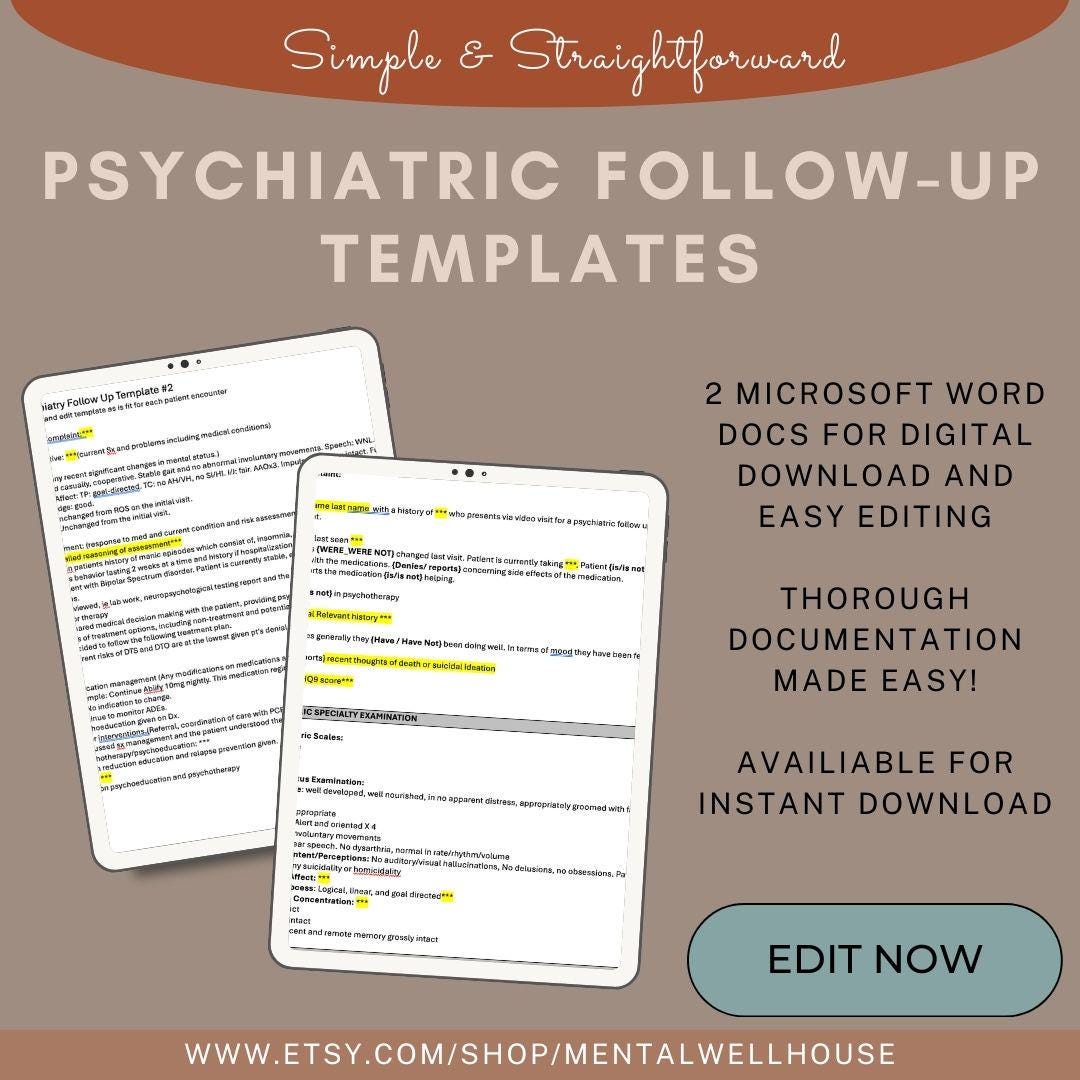 Psychiatry Clinical Follow up Template for Healthcare Students and ...