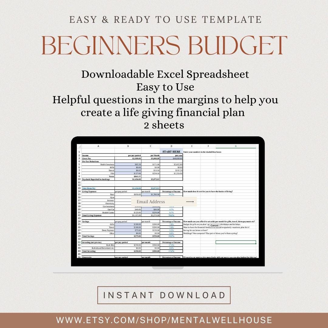 Beginner Budget Excel Template, Simple Finance Tracker (digital ...