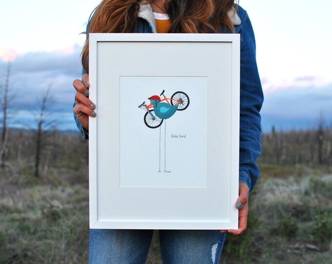 Bike Bird Art Print Bird Lover Gifts Outdoorsy Style Gift for a Biker ...