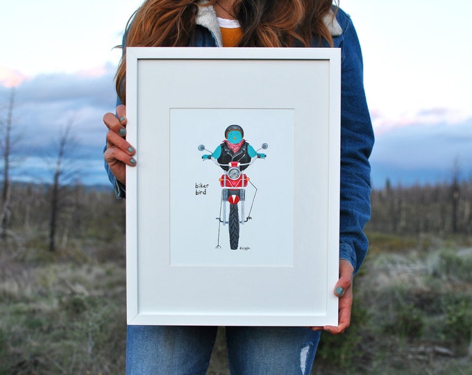 Biker Bird Art Print | Bird Lover Gifts | Outdoorsy Style | Bend Oregon ...