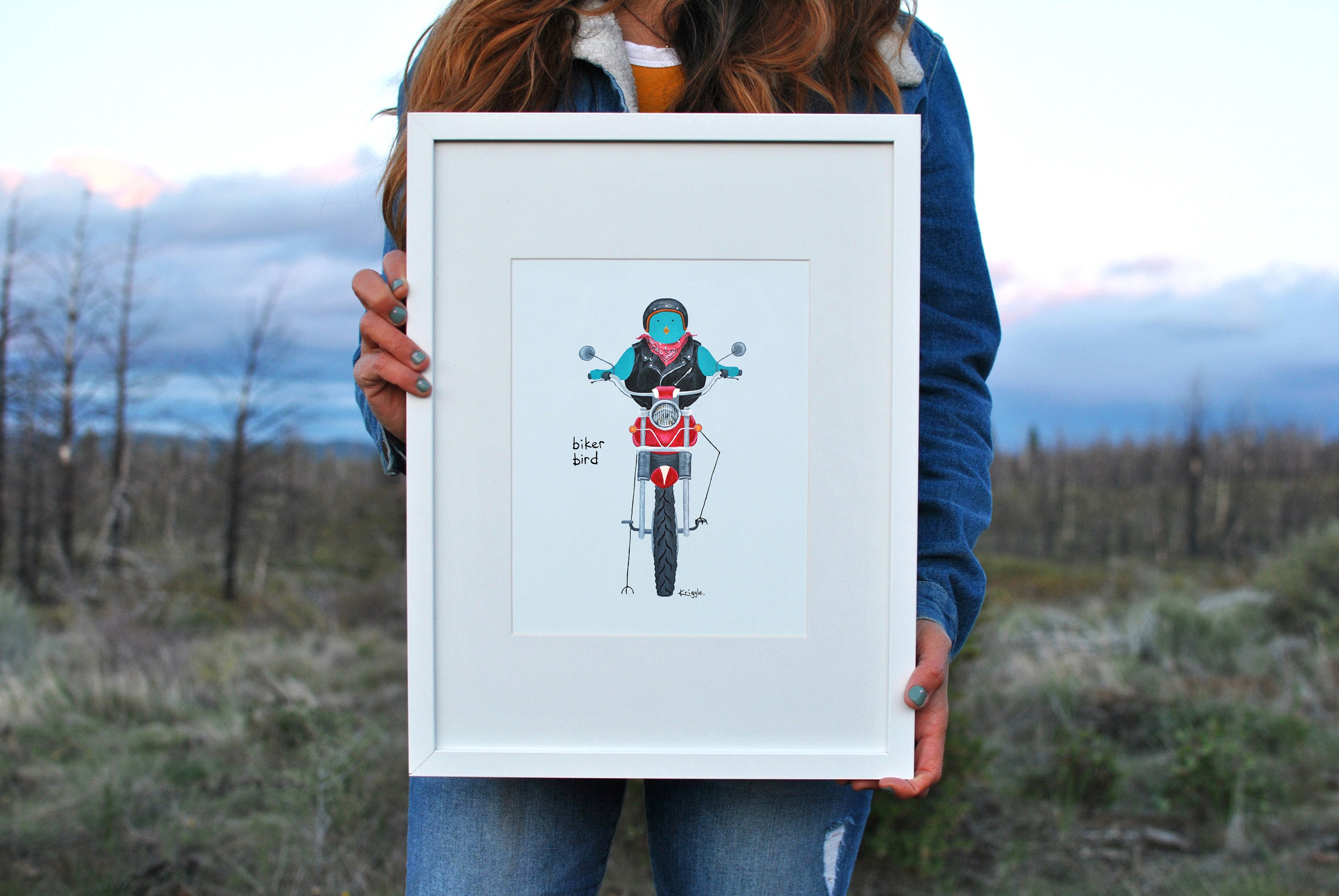 Biker Bird Art Print Bird Lover Gifts Outdoorsy Style Bend Oregon Bird ...