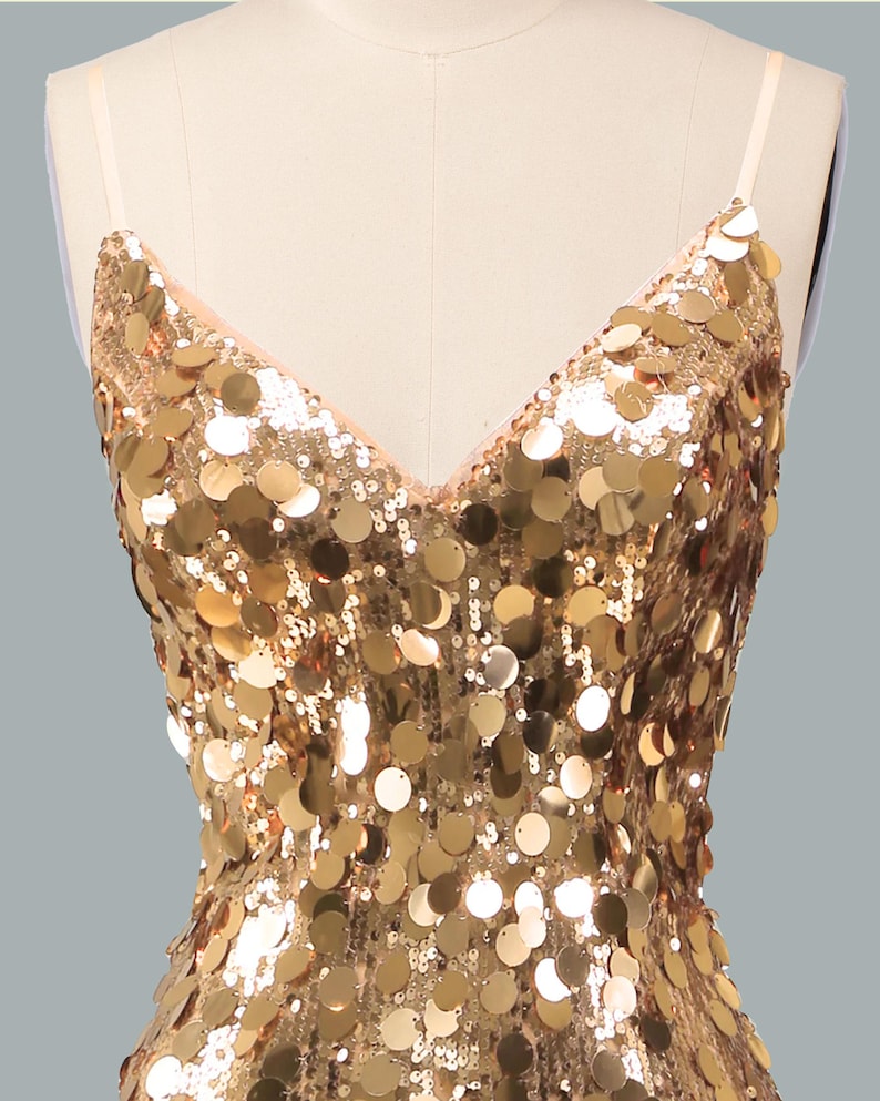 Custom Gold Sequin Prom Dress 2026 Glitter Maximalism, V-neck Mermaid ...