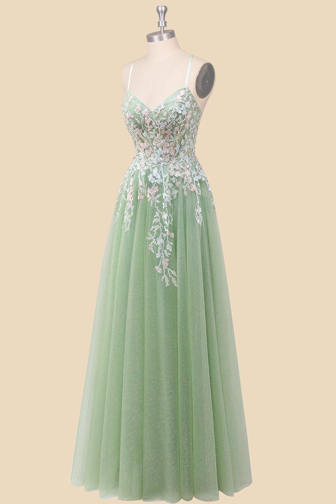 Custom Sparkly Cyan Corset Appliques Long Prom Dress, Spaghetti Strapss ...