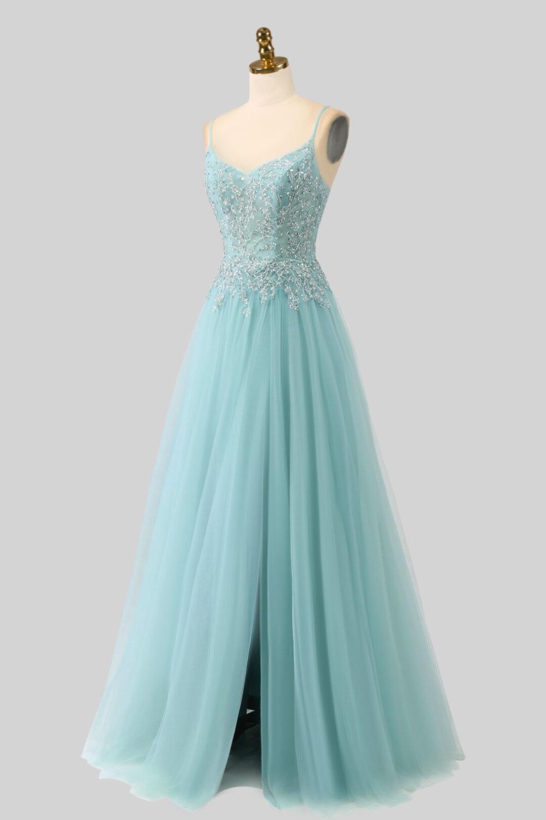 Custom Cyan Prom Dress, Handmade Flower Embroidery Party Dress - Etsy