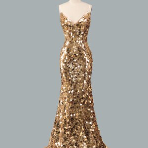 Custom Gold Sequin Prom Dress 2026 Glitter Maximalism, V-neck Mermaid ...