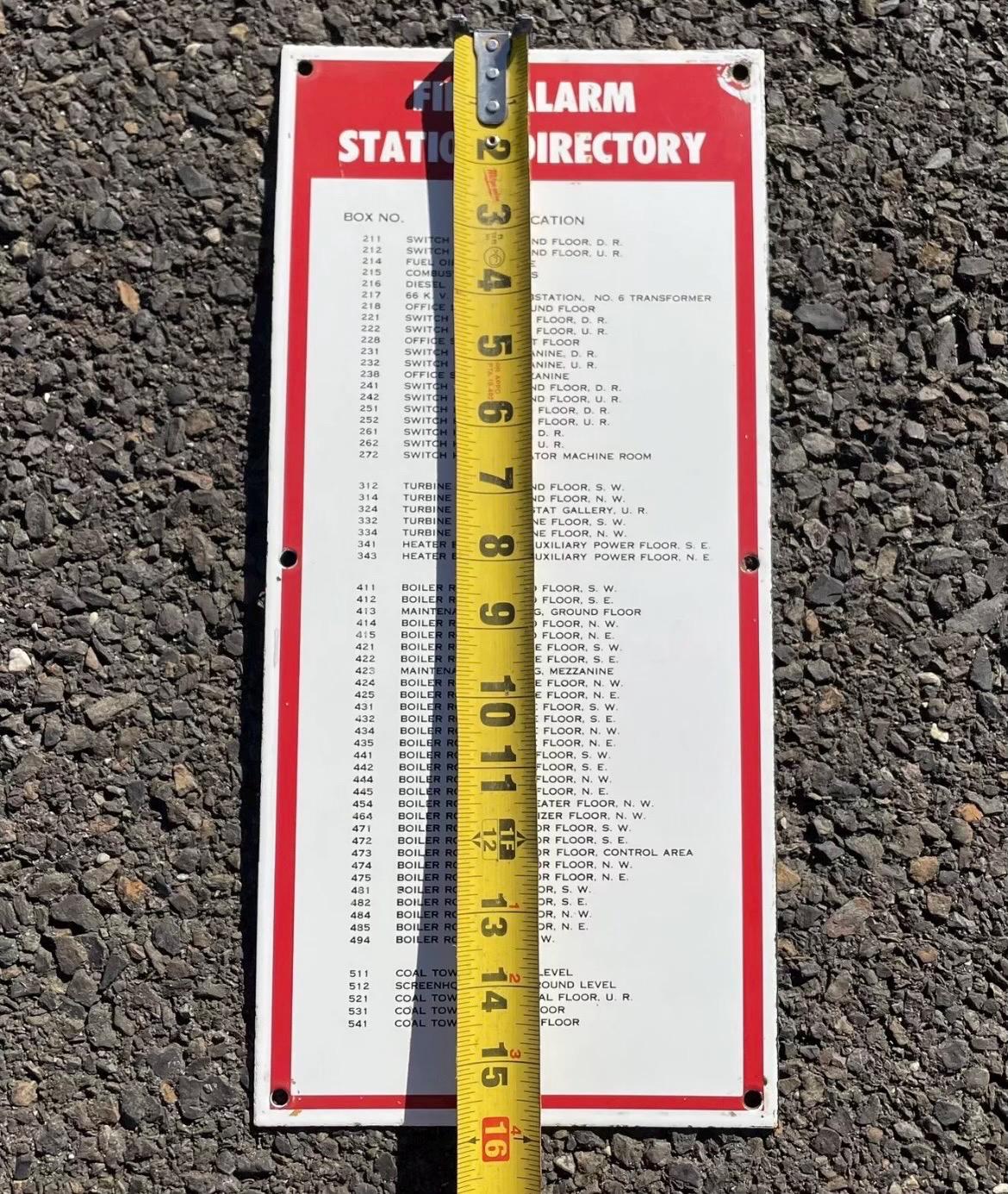 Antique Porcelain Fire Alarm Power Plant Directory Sign Boiler Room ...