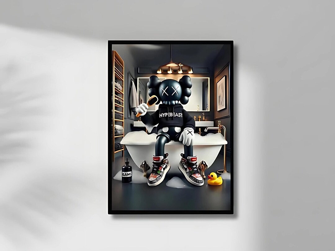 Kaws With Combo Poster, Kaws on Bathtub Poster, Hypebeast Figure Print ...