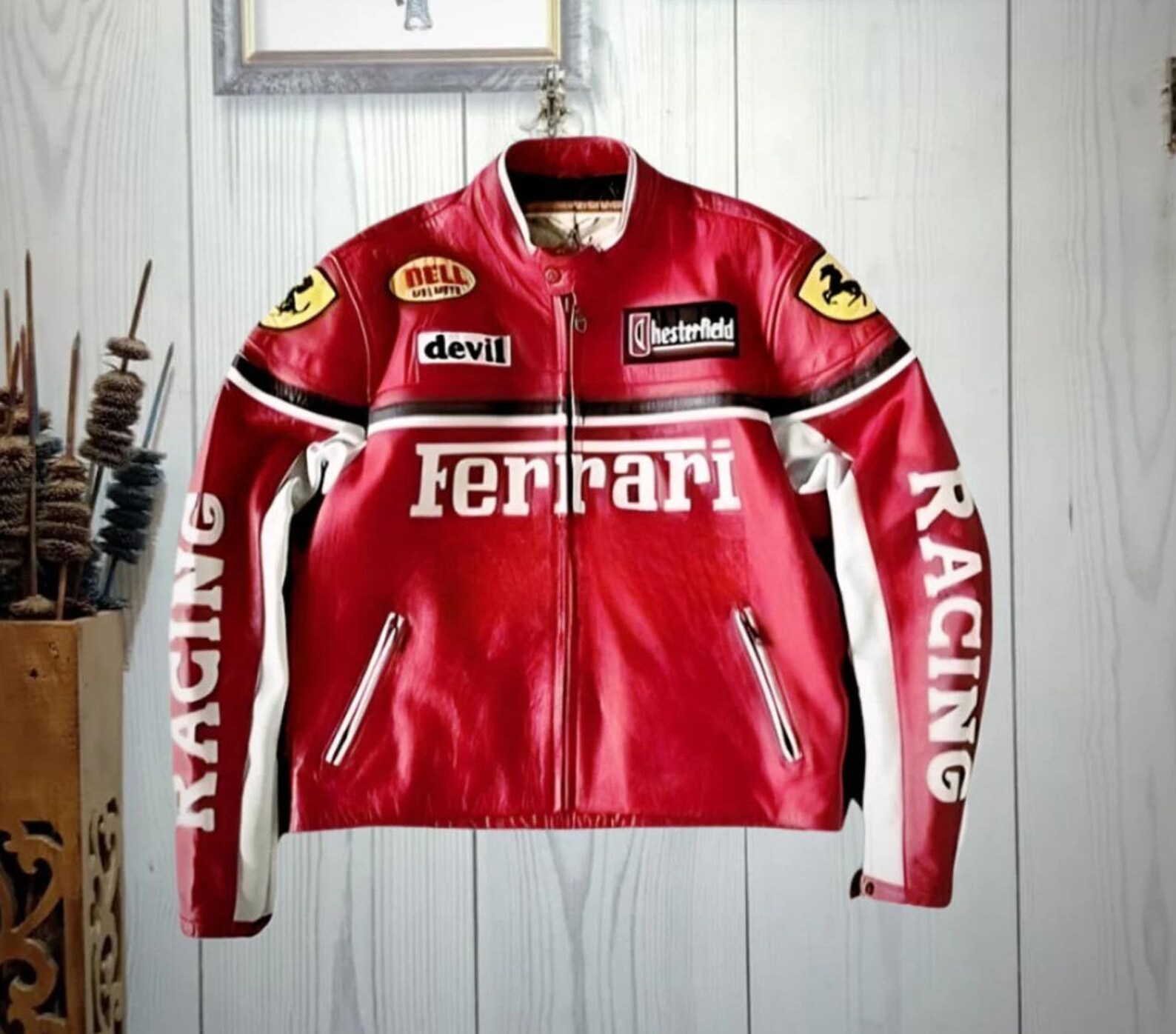 Ferrari Biker Racing Leather Jacket Vintage Style Cowhide Leather ...