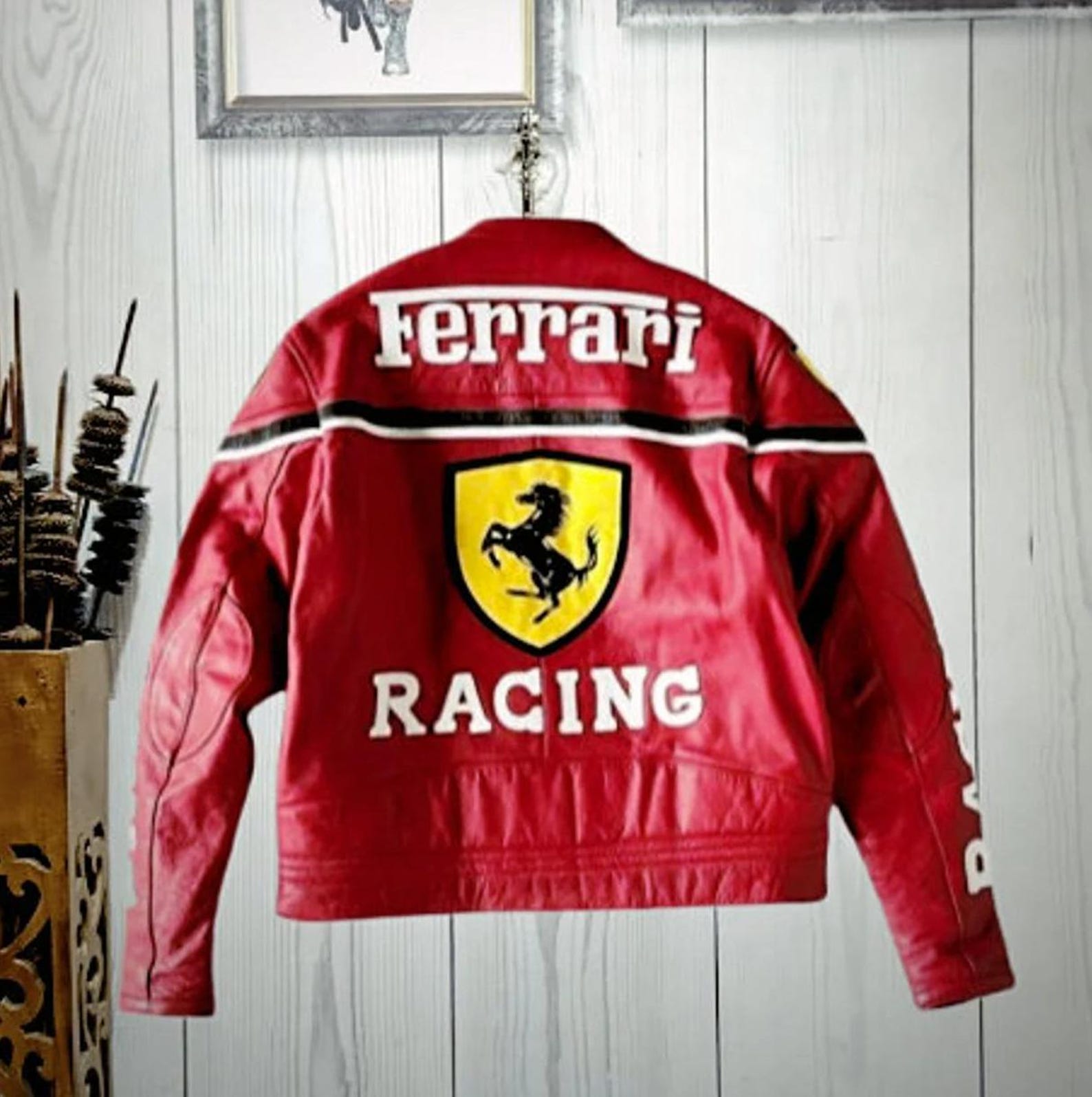 Ferrari Biker Racing Leather Jacket Vintage Style Cowhide Leather ...