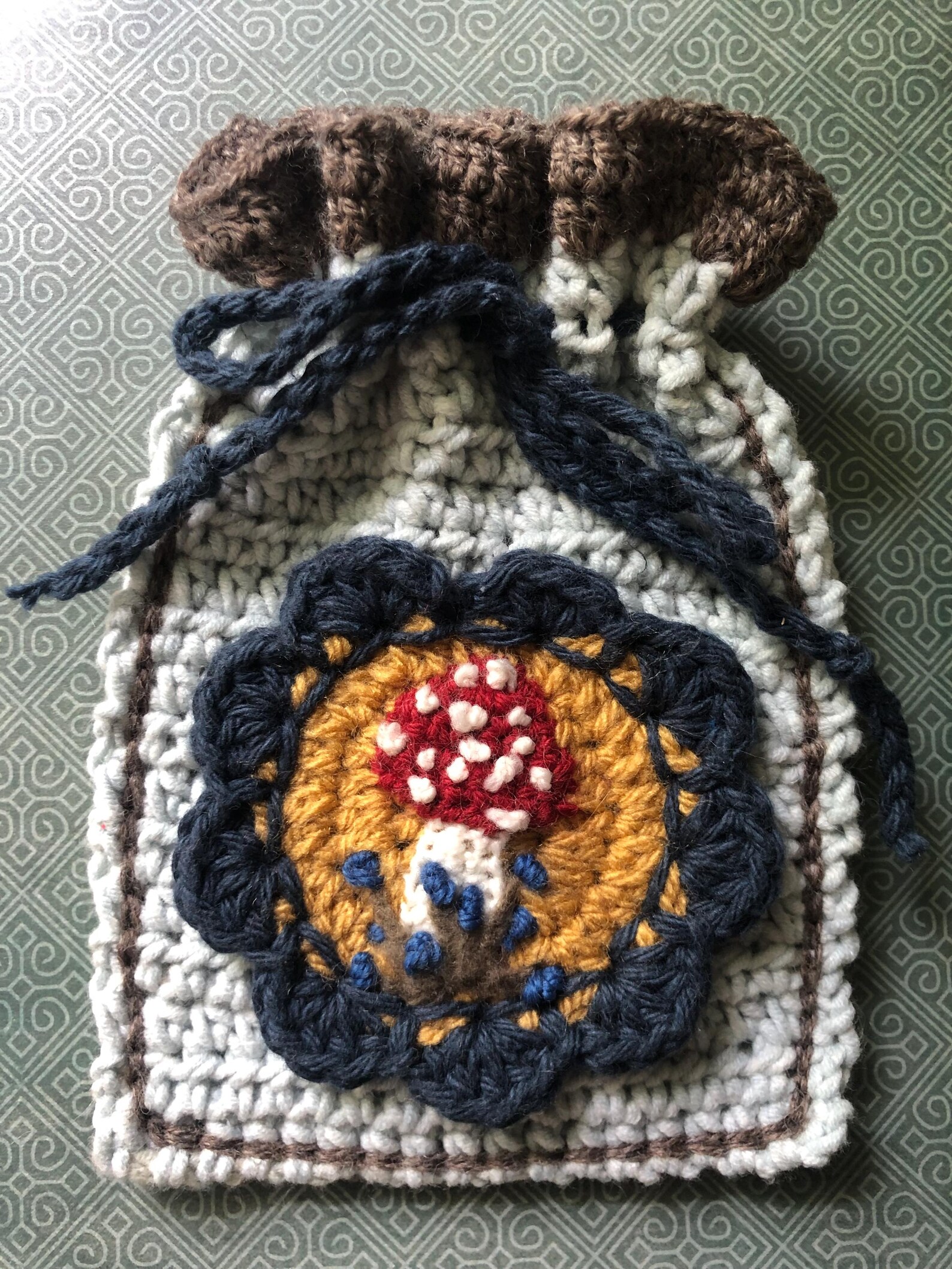 Crochet Mushroom Drawstring Bag - Etsy