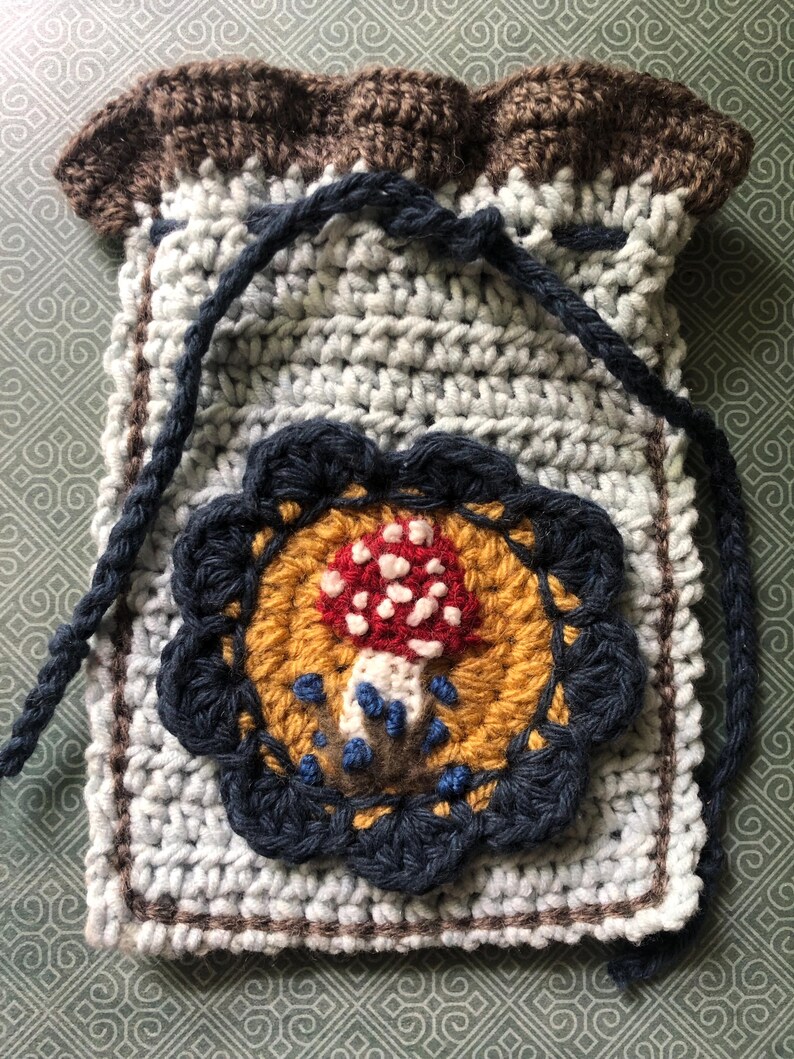 Crochet Mushroom Drawstring Bag - Etsy