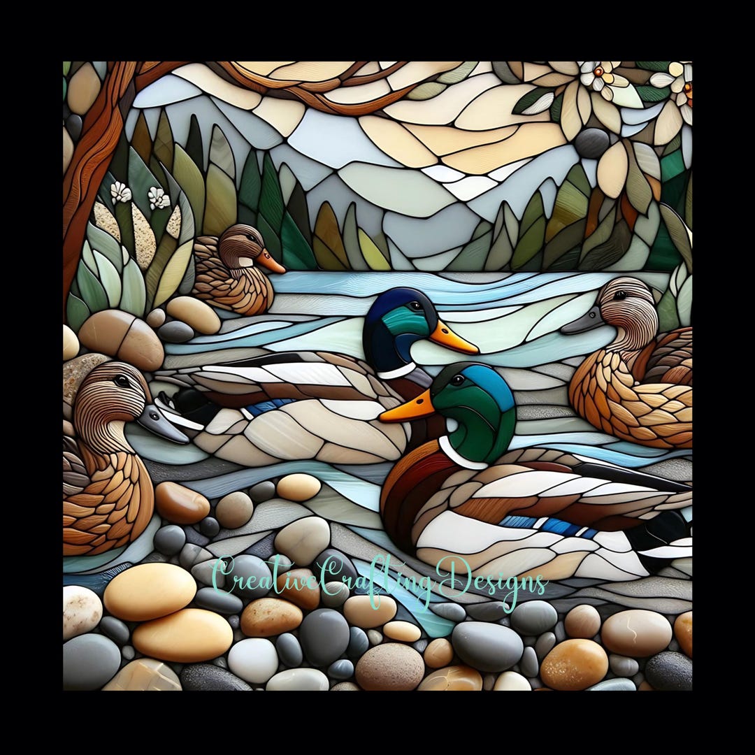 10 Stained Glass Mallard Duck Digital Clipart Images High Quality 300 ...
