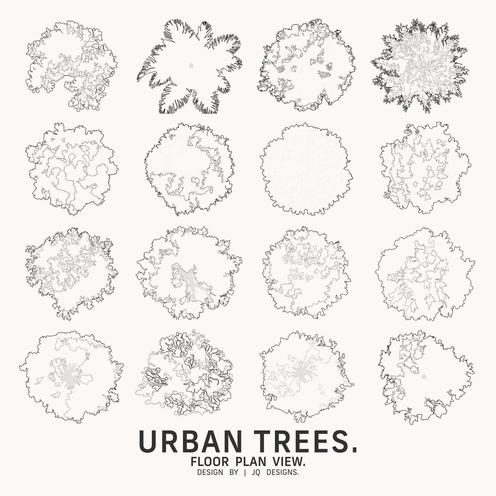 Tree Plan View Illustrations | Black and White Outline (digital ...