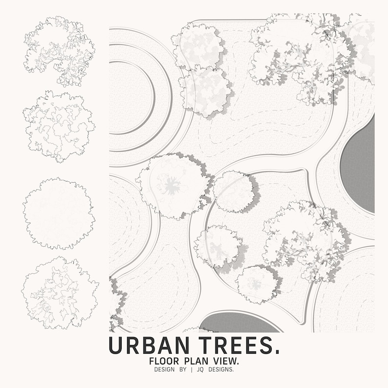 Tree Plan View Illustrations | Black and White Outline (digital ...