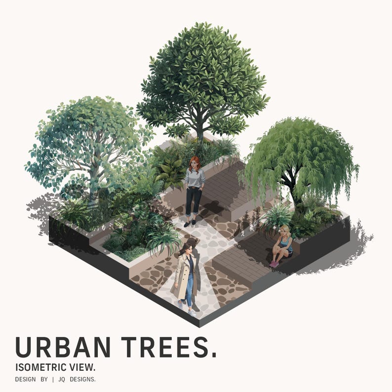 Set of 16 Urban Tree Vectors – Individual Illustrations in Isometric ...