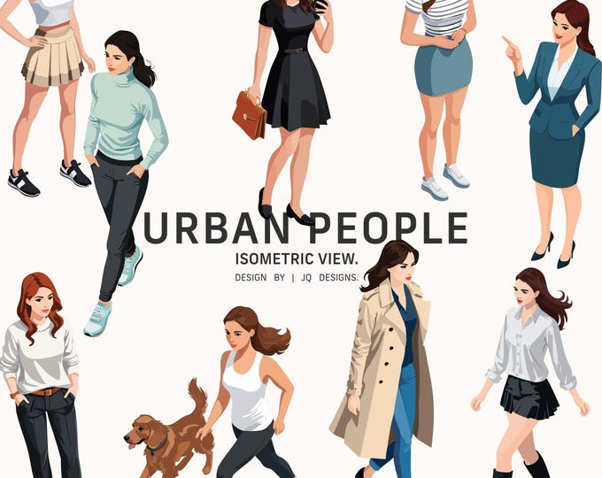 Set of 12 Urban Women Isometric Vector Set | Instant Digital Download ...