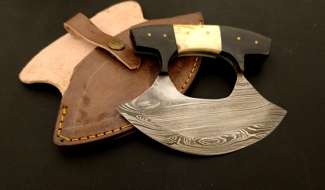 Handmade Damascus Ulu Knife With Bone N Horn Handle – Chef’s Kitchen ...