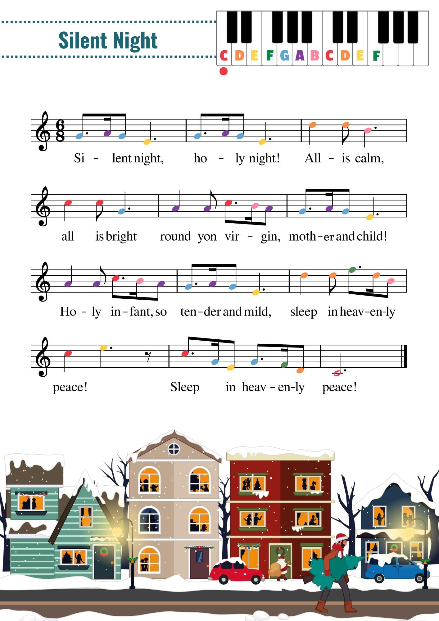 Silent Night Easy Piano Sheet Music, Beginner Kids Songs (PDF) - Etsy