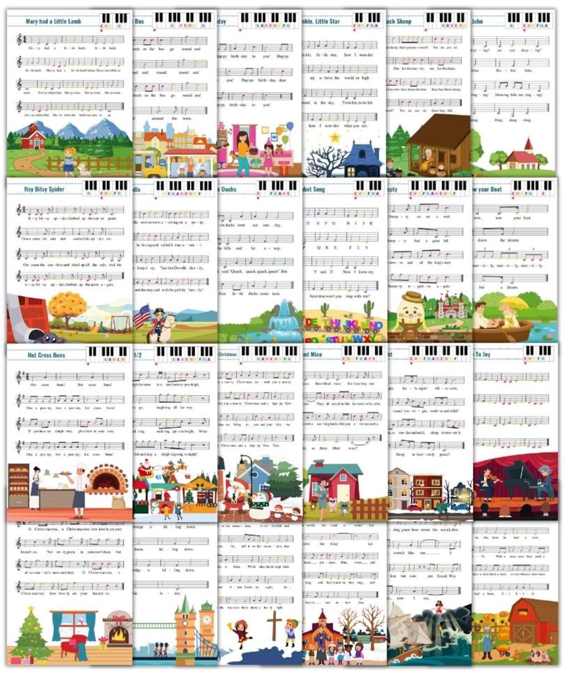 Easy Piano Sheet Music for Beginners & Kids: 25 Nursery Rhymes (PDF ...
