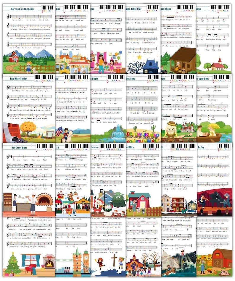 Easy Piano Songs for Beginners and Kids, Sheet Music With Colored Notes ...