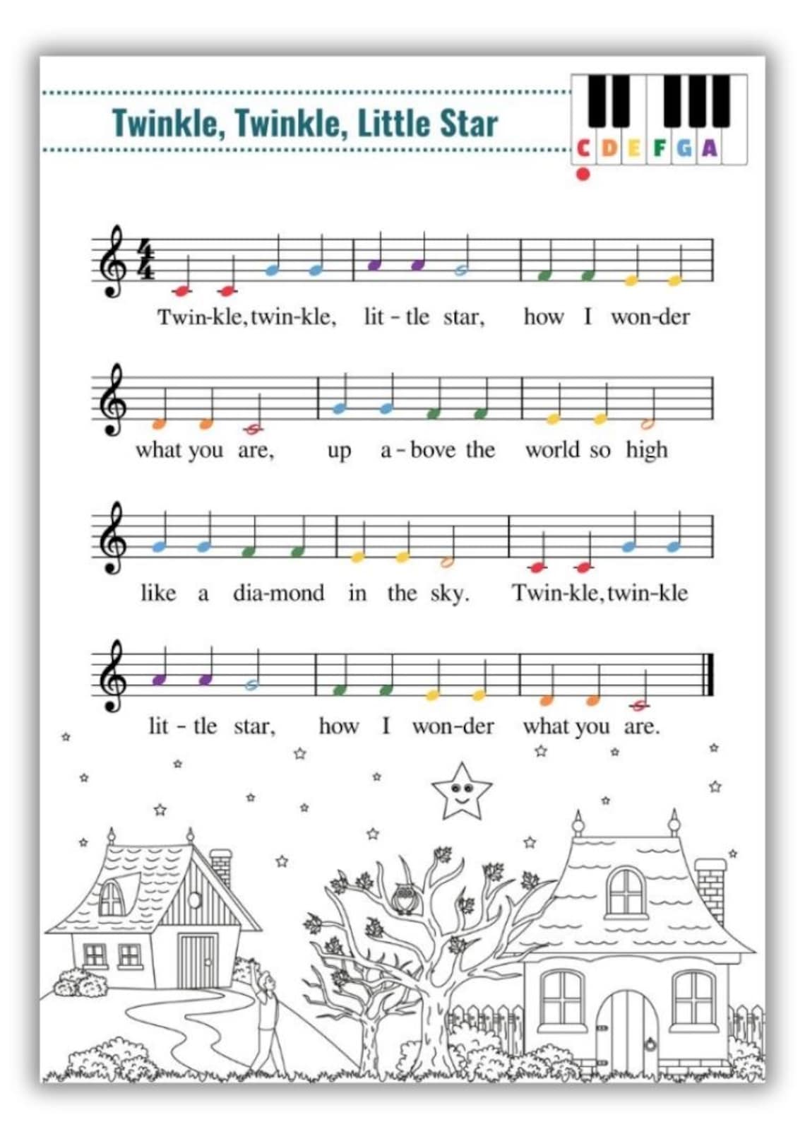 Twinkle Twinkle Little Star Sheet Easy Piano Sheet Music, Digital ...