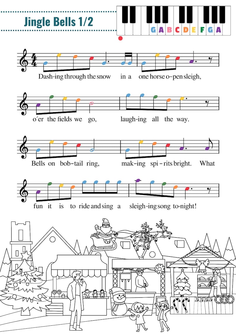 Jingle Bells Easy Piano Sheet Music: Beginner Kids Songs (PDF Printable ...