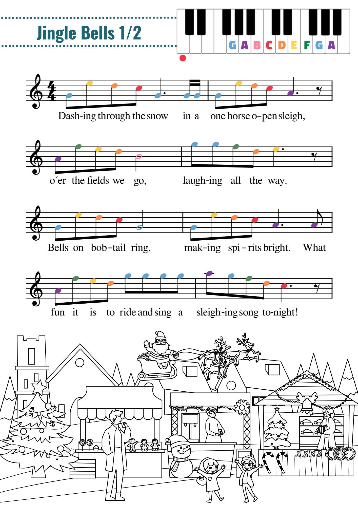 Jingle Bells Easy Piano Sheet Music: Beginner Kids Songs (PDF Printable ...