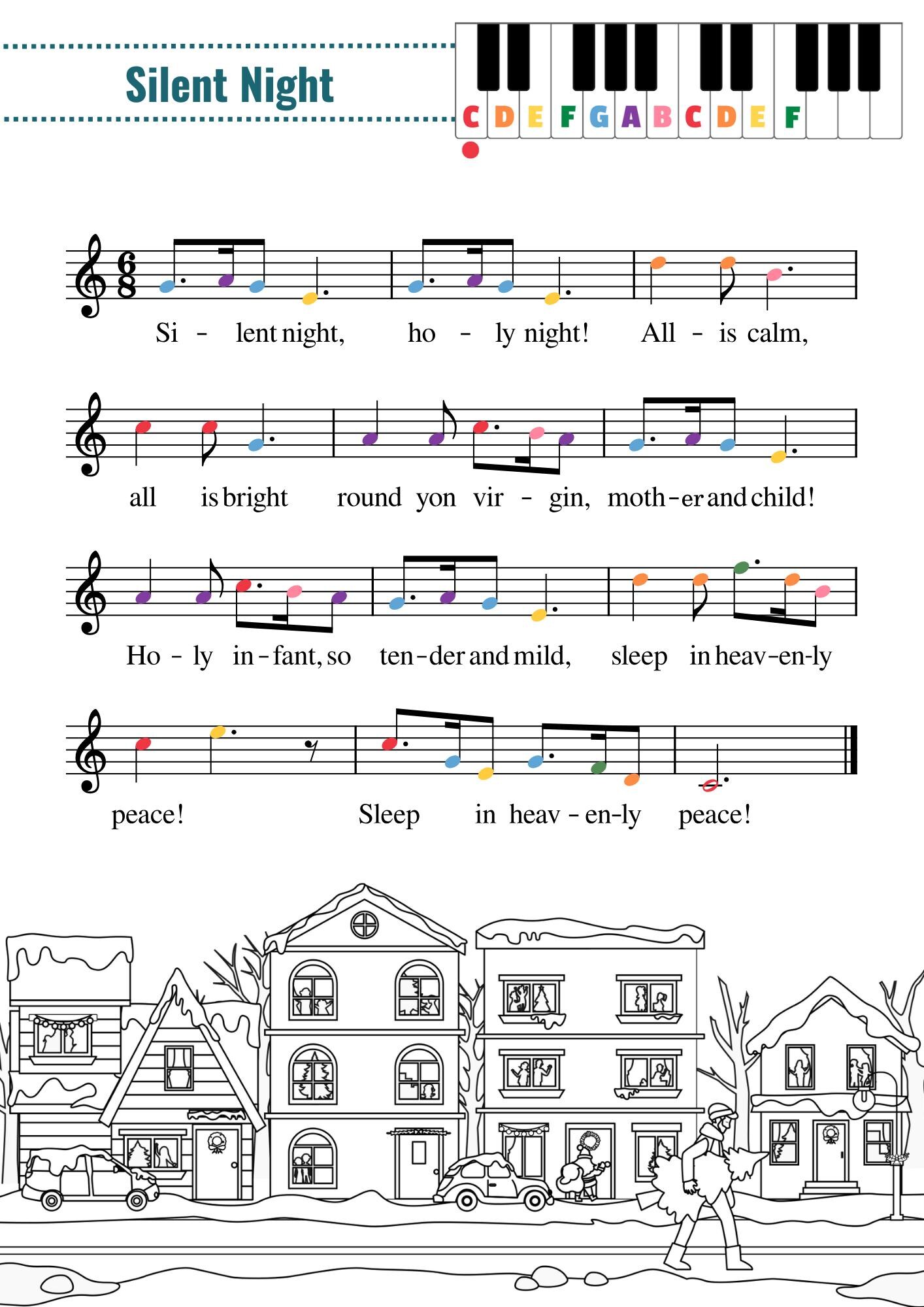 Silent Night Easy Piano Sheet Music, Beginner Kids Songs (PDF) - Etsy