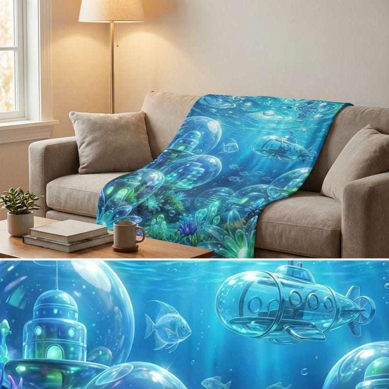 Frutiger Aero Decor – Underwater City Velveteen Throw, Y2K Futurism ...