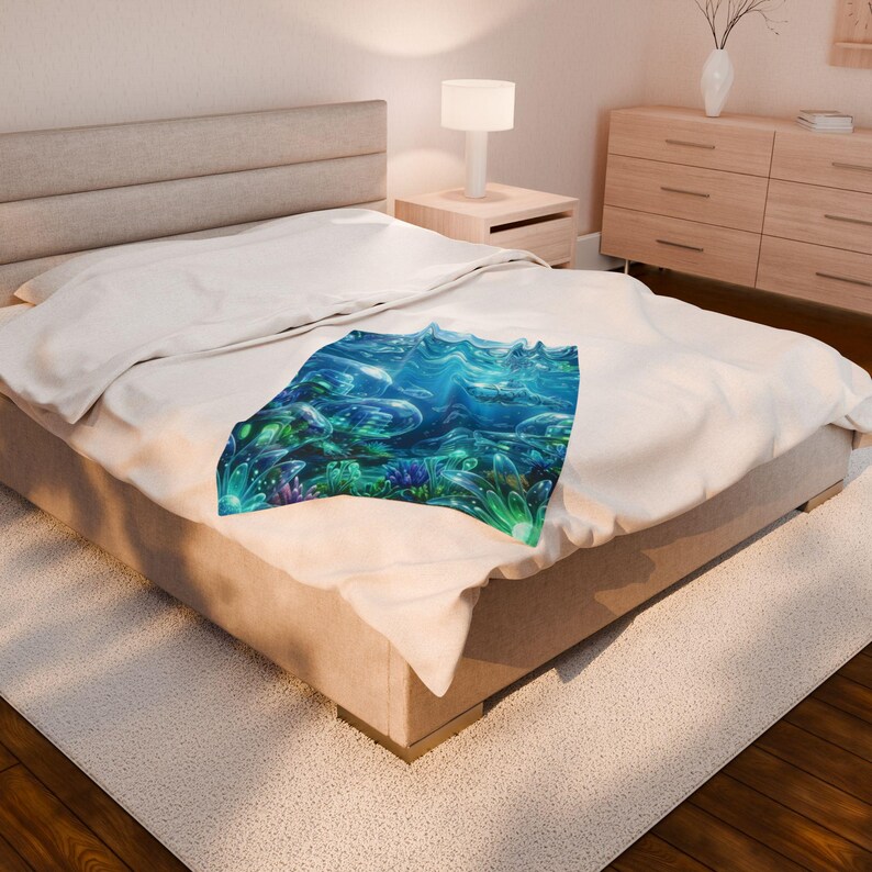 Frutiger Aero Decor – Underwater City Velveteen Throw, Y2K Futurism ...