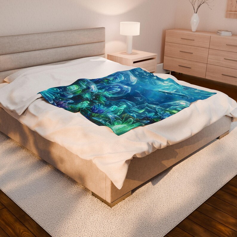 Frutiger Aero Decor – Underwater City Velveteen Throw, Y2K Futurism ...