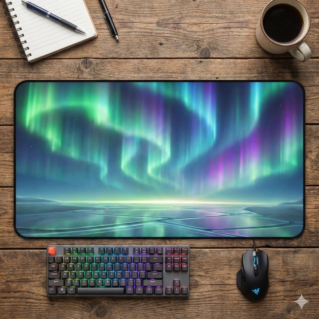 Frutiger Aero Desk Mat – Aurora Borealis Gaming Mousepad, Y2K Retro ...